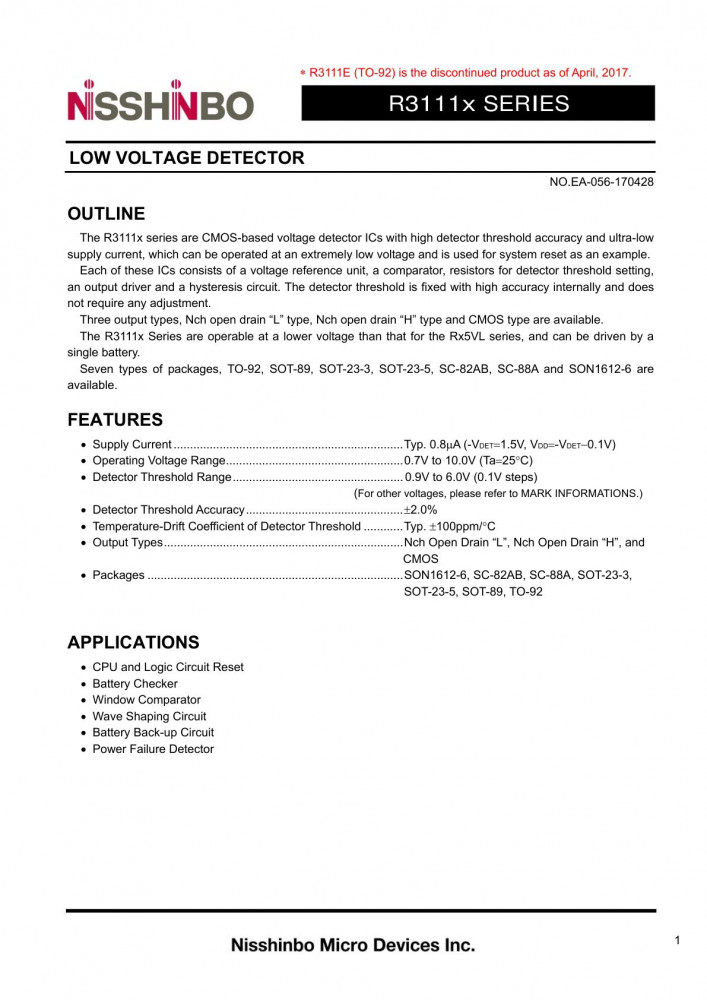 R3111 datasheet page 1