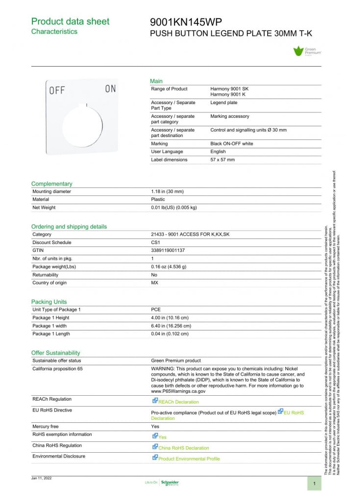 9001KN145WP technical document page 1