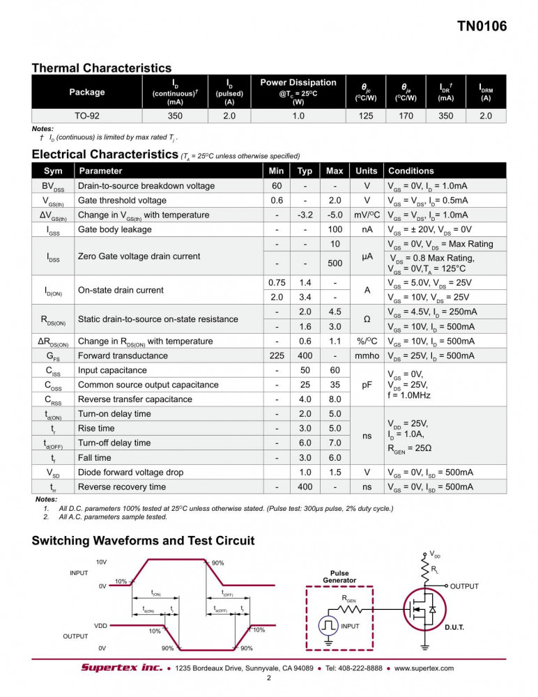 TN0106N3-G datasheet page 2