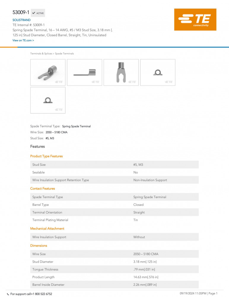 TE Connectivity 53009-1 technical document page 1