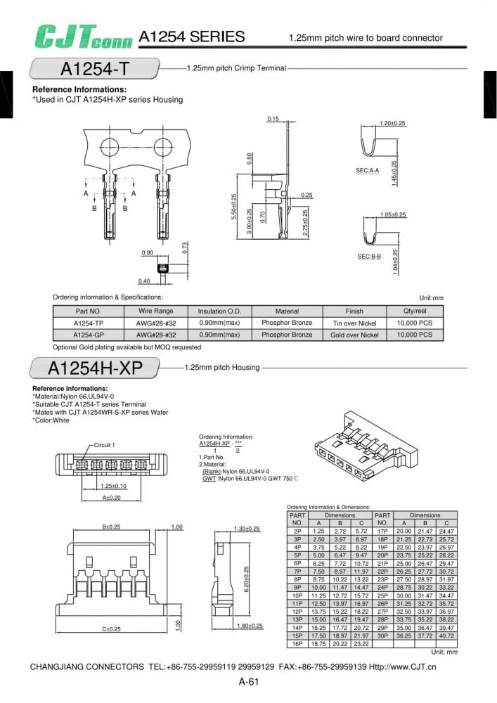 CJT A1254H-9P technical document page 2