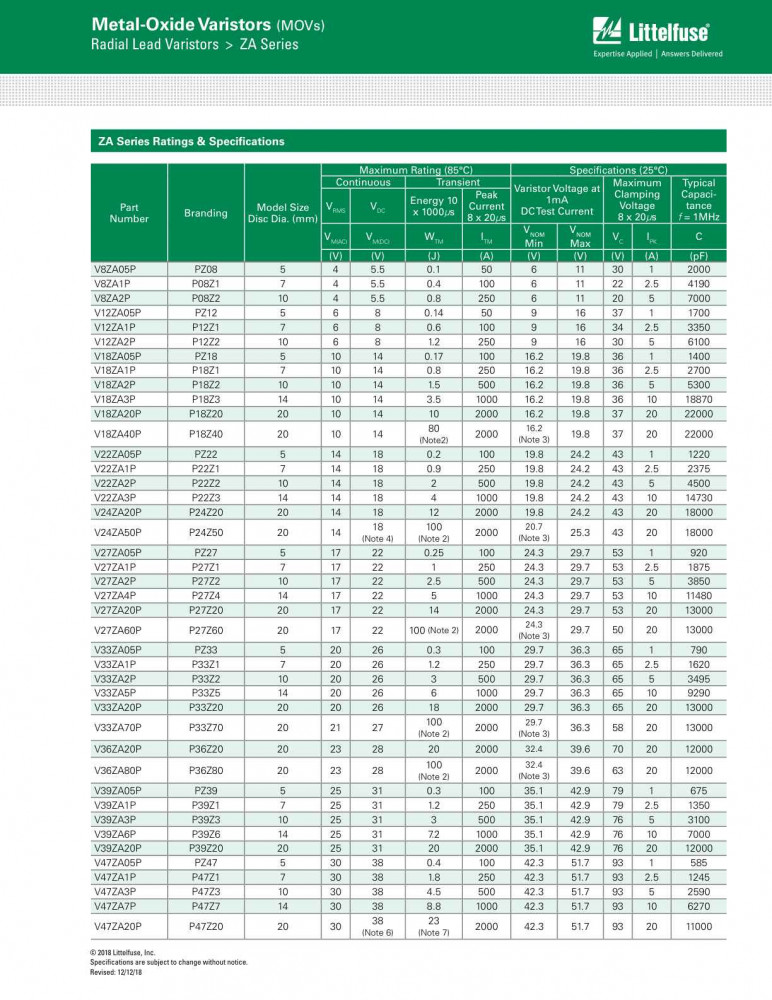 V430ZA05P datasheet page 2