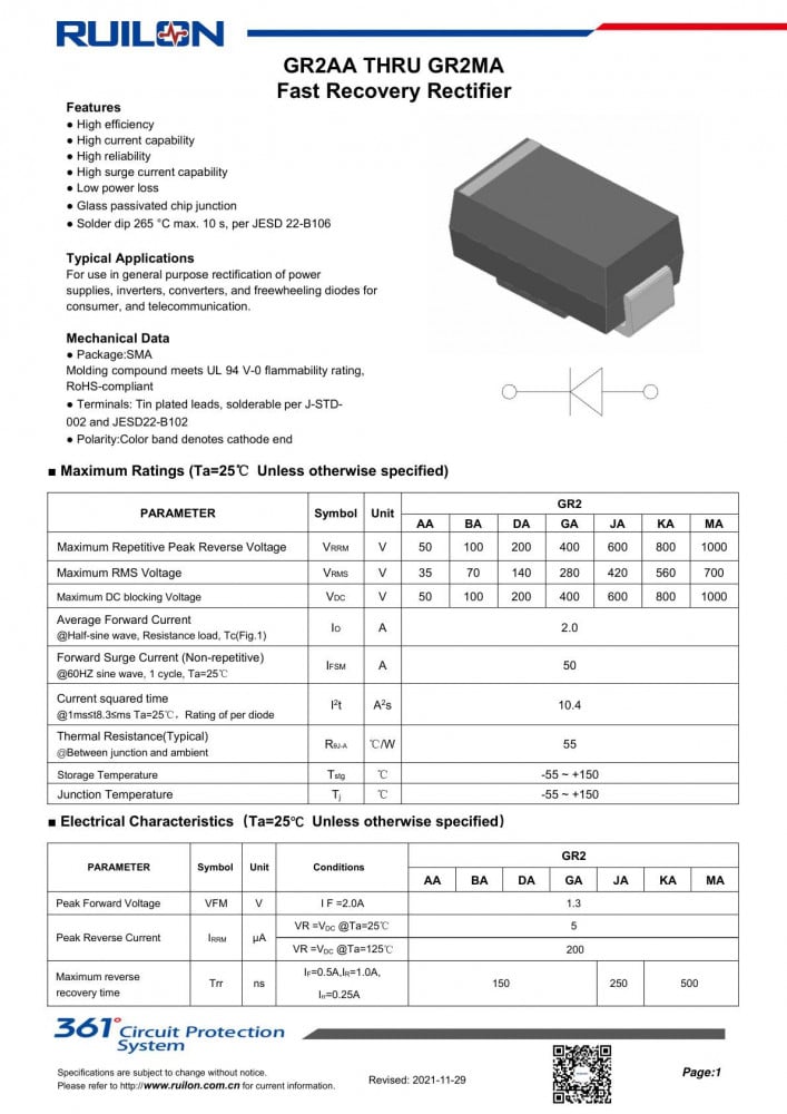 GR2DA datasheet page 1
