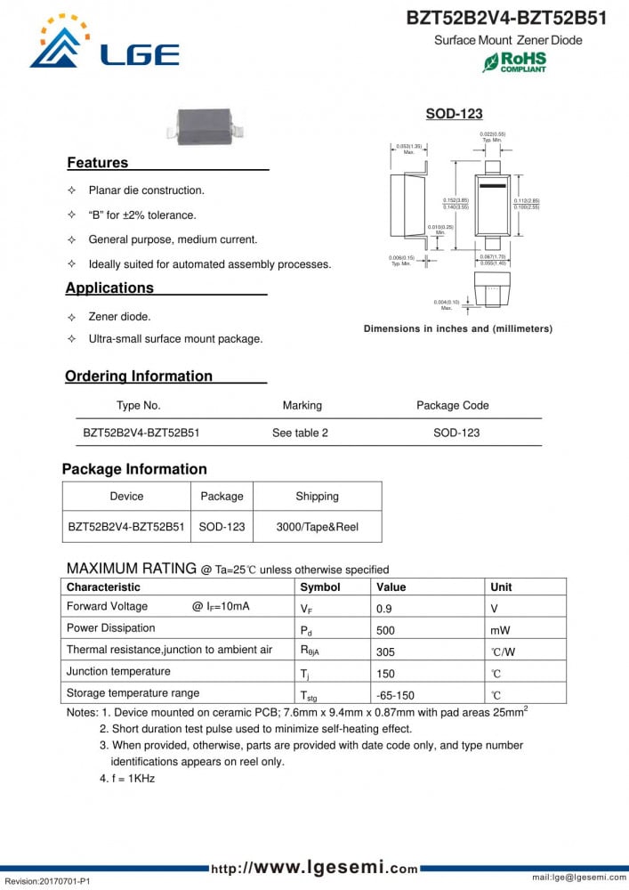 LGE BZT52B12 datasheet page 1