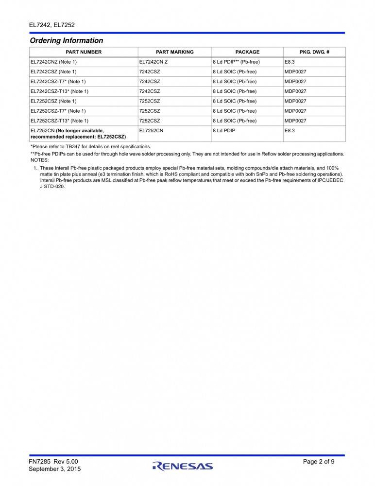 EL7242CSZ datasheet page 2