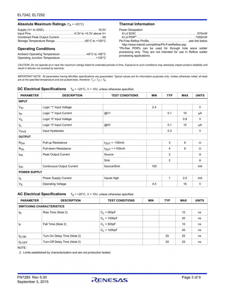 EL7242CSZ datasheet page 3