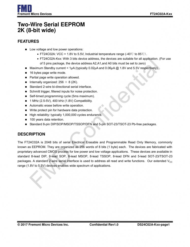 FT24C02A-KSR-T datasheet page 1
