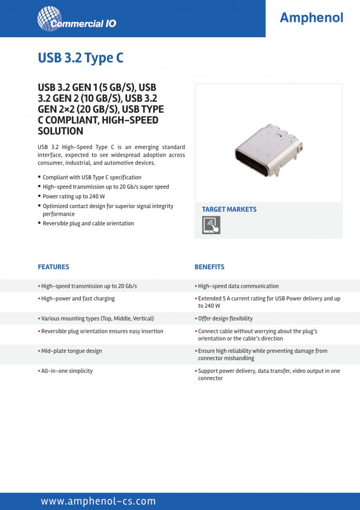 Amphenol USB 3.2 Type-C product document page 1