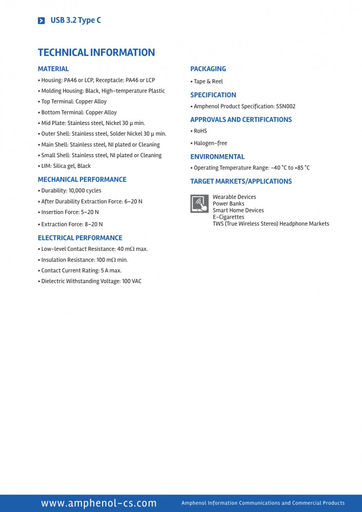Amphenol USB 3.2 Type-C product document page 2