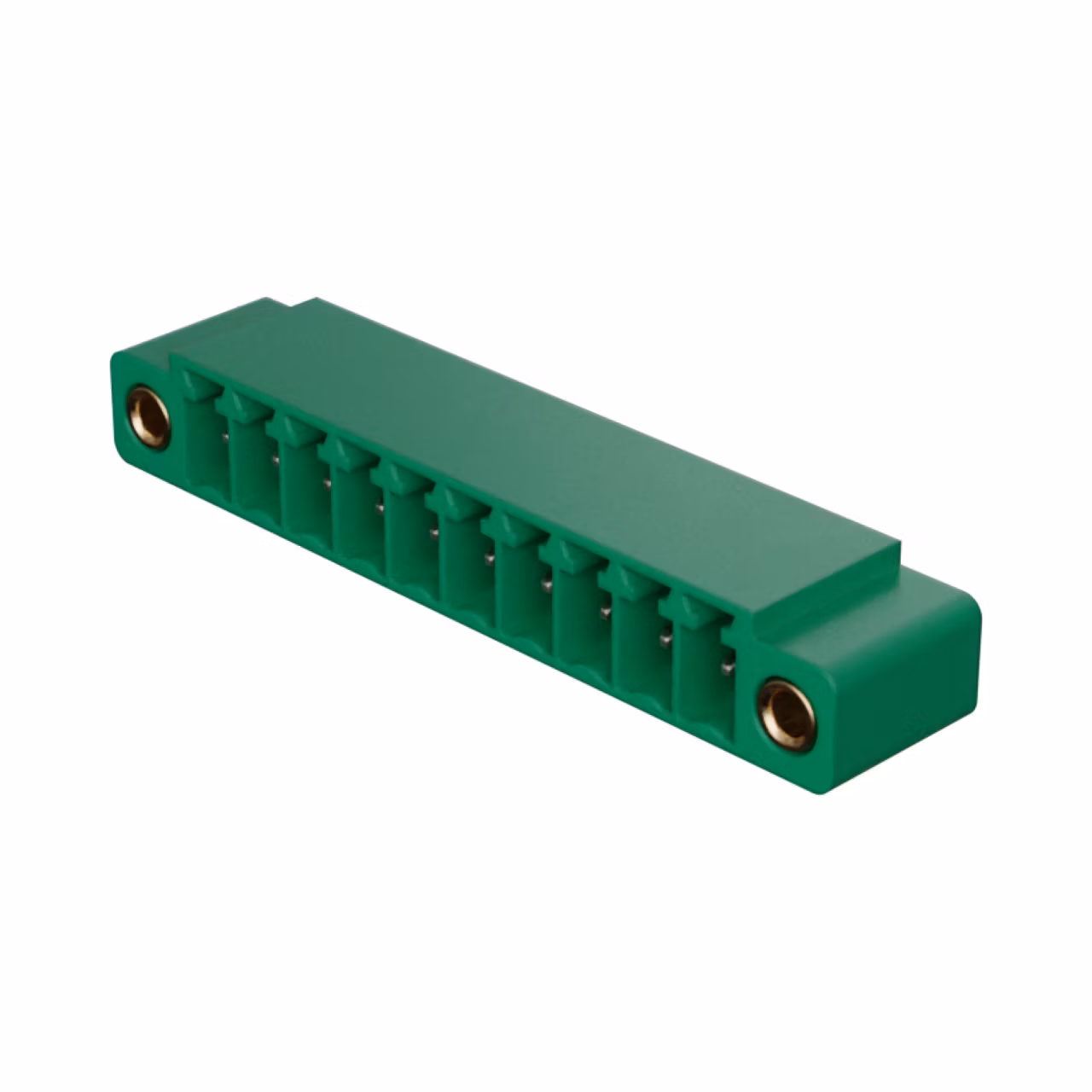 3.50mm Pitch Eurostyle Right-Angle PCB Header, with Threaded Retention Inserts, Green Housing, 10 Circuits for sale