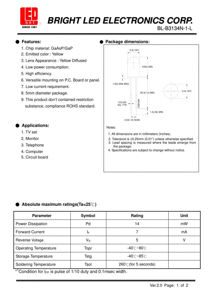 BL-B3134N-1-L datasheet page 1