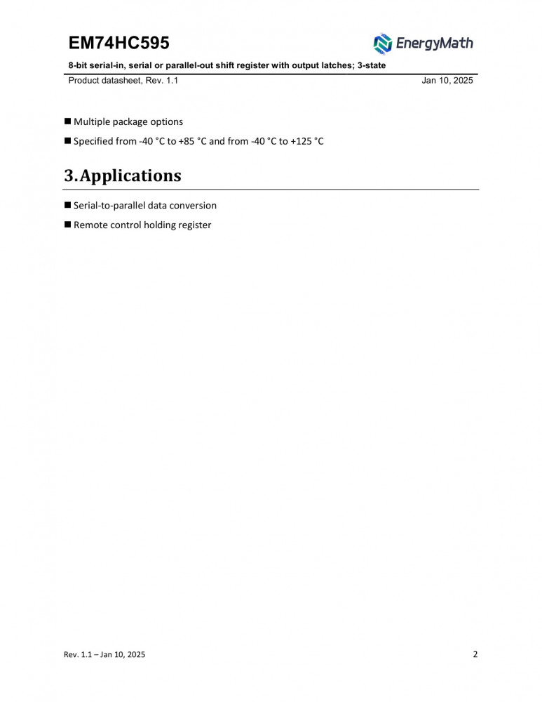 EM74HC595D datasheet page 2