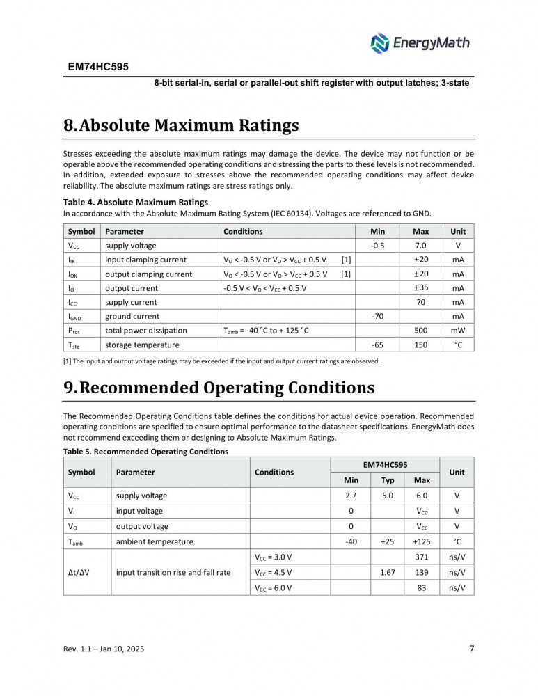 EM74HC595D datasheet page 7