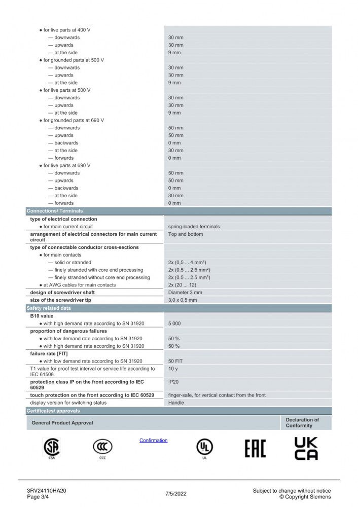 3RV24110HA20 datasheet page 3