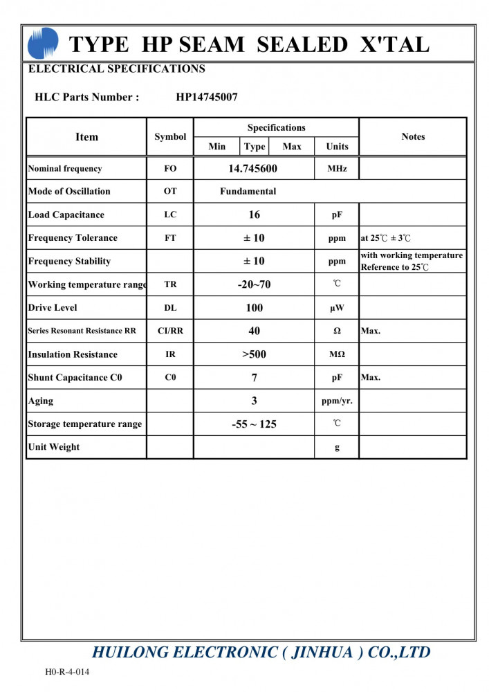 HP14745007 specification page 2