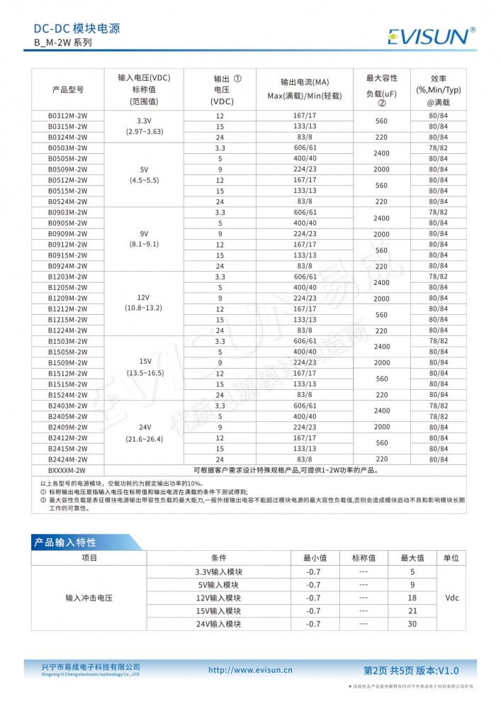 EVISUN B2405M-2W datasheet page 2