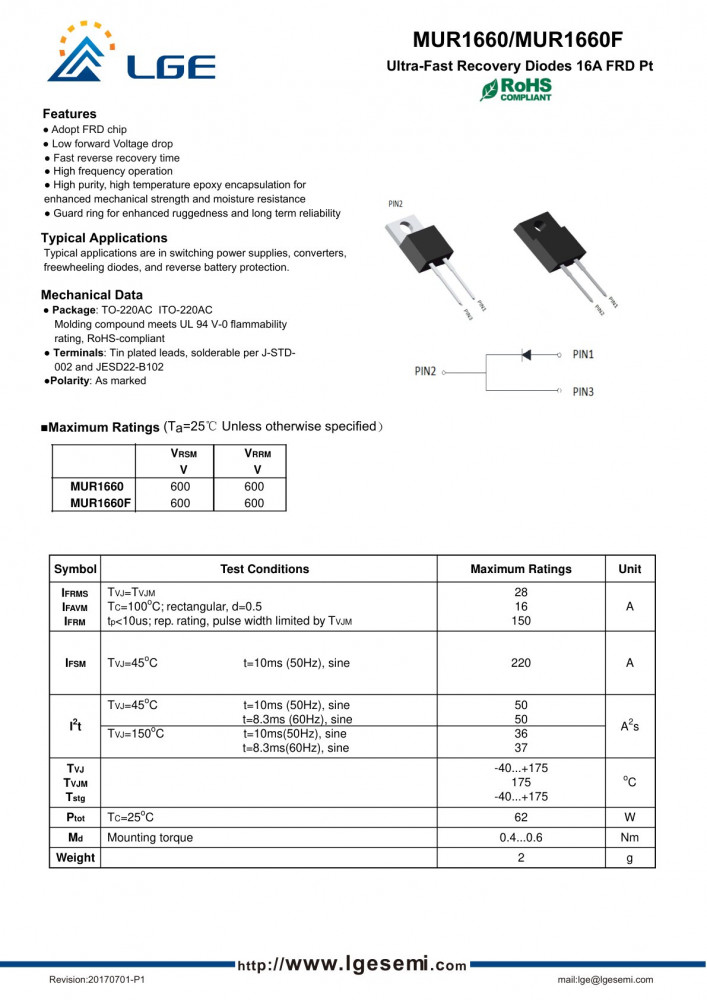 MUR1660F datasheet page 1