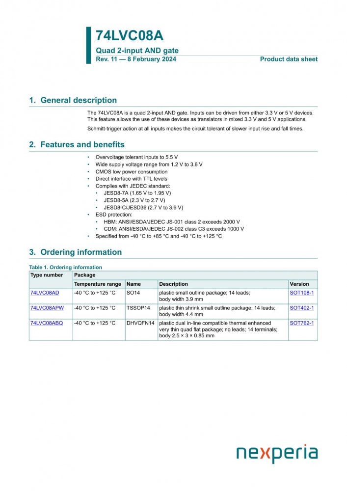74LVC08A datasheet page 1
