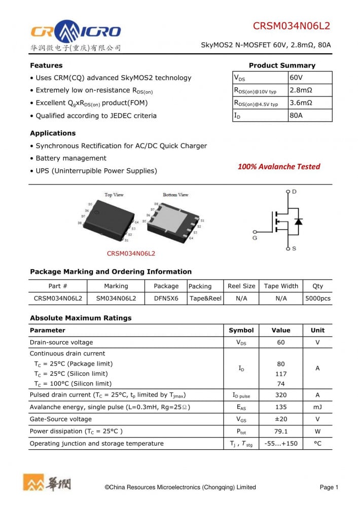 CRSM034N06L2 datasheet page 1