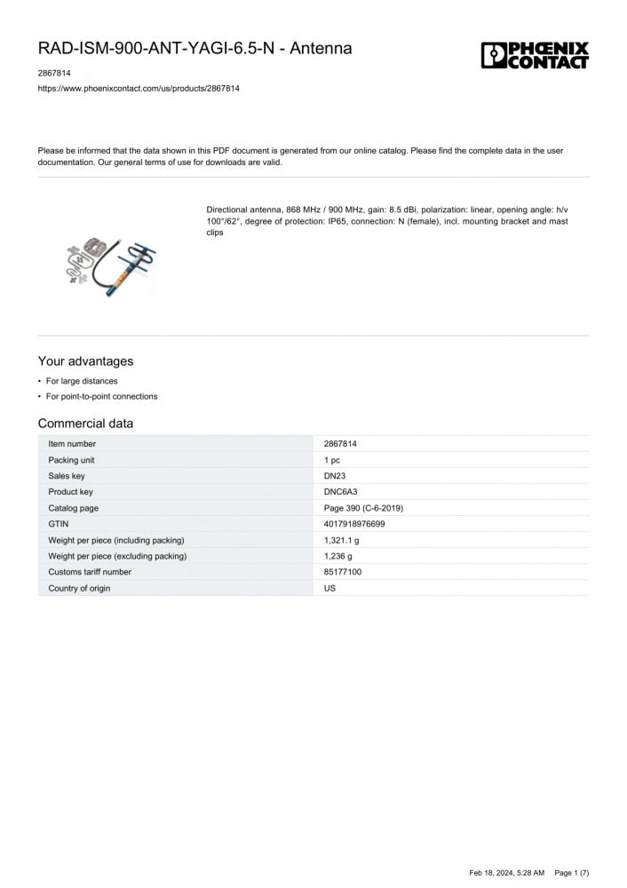 2867814 product documentation page 1