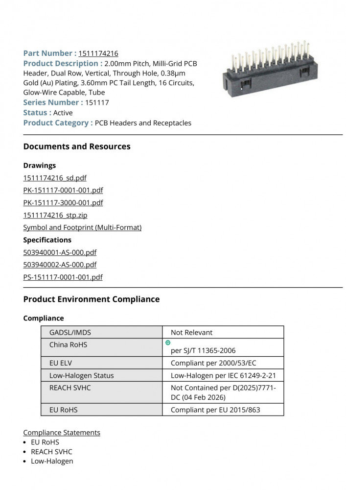 Molex 1511174216 specification page 1