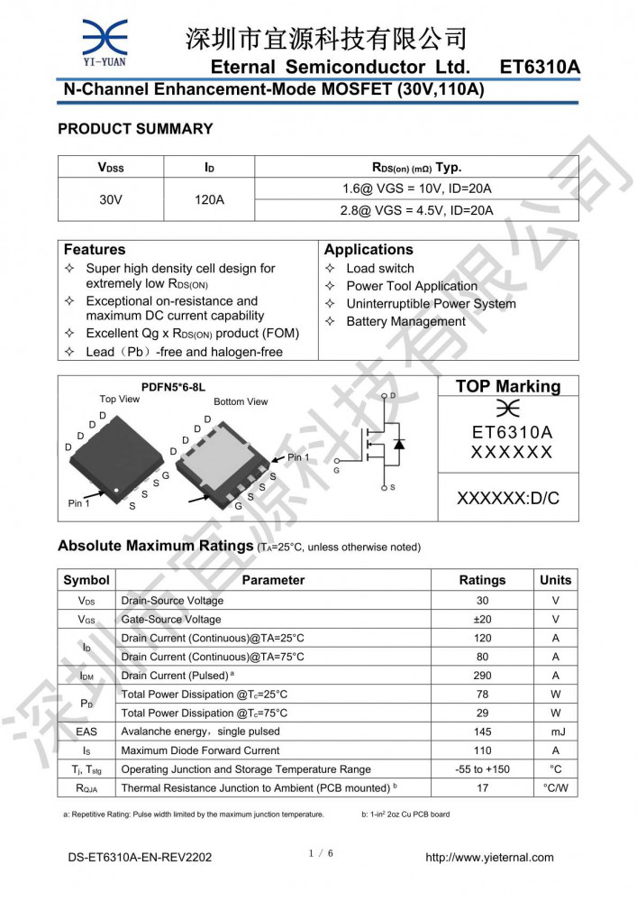 ET6310A datasheet page 1