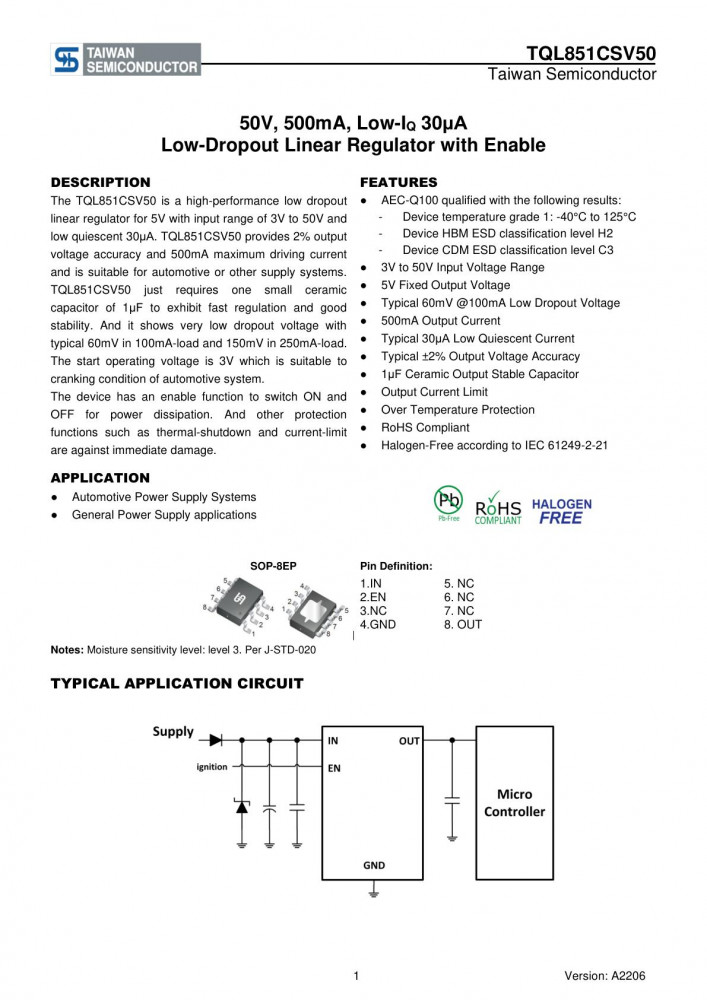 TQL851CSV50 datasheet page 1