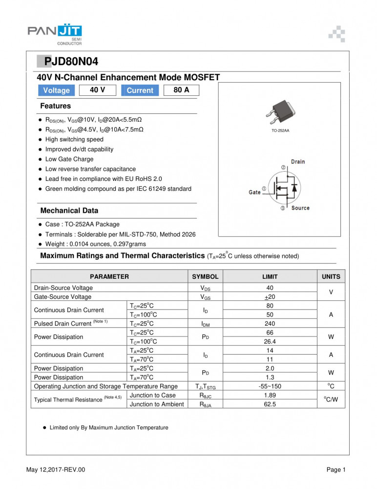 PJD80N04 datasheet page 1