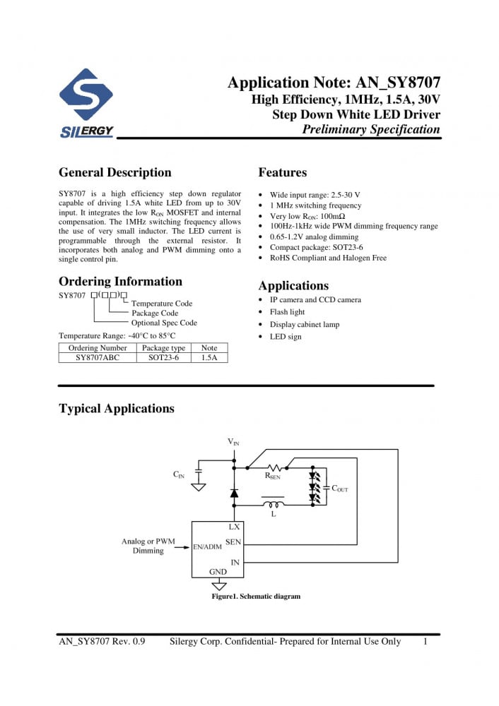 SY8707ABC datasheet page 1