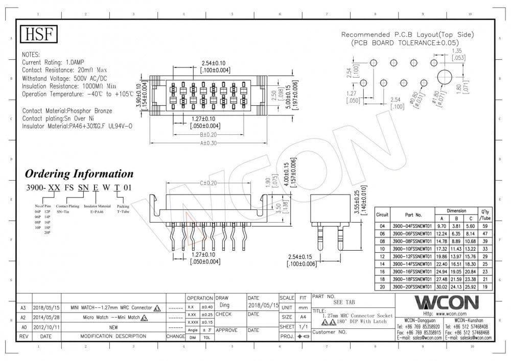 Wcon 3900-16FSSNEWT01 technical drawing