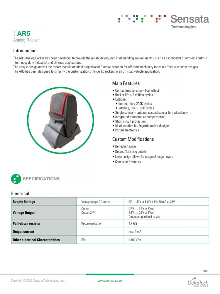 Sensata AR5 Analog Rocker documentation page 1