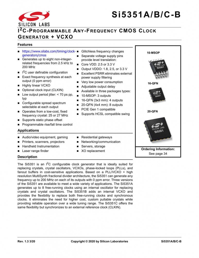 SI5351 datasheet page 1