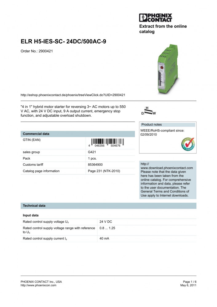 Phoenix Contact 2900421 technical document page 1