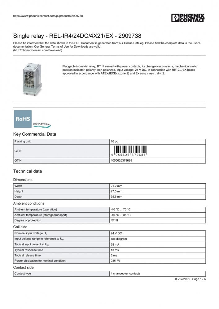 Phoenix Contact 2909738 document page 1