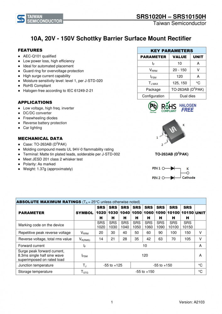 SRS1030H datasheet page 1