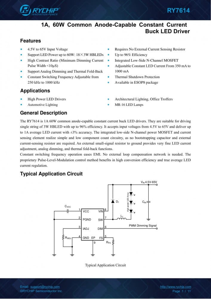RY7614 datasheet page 1