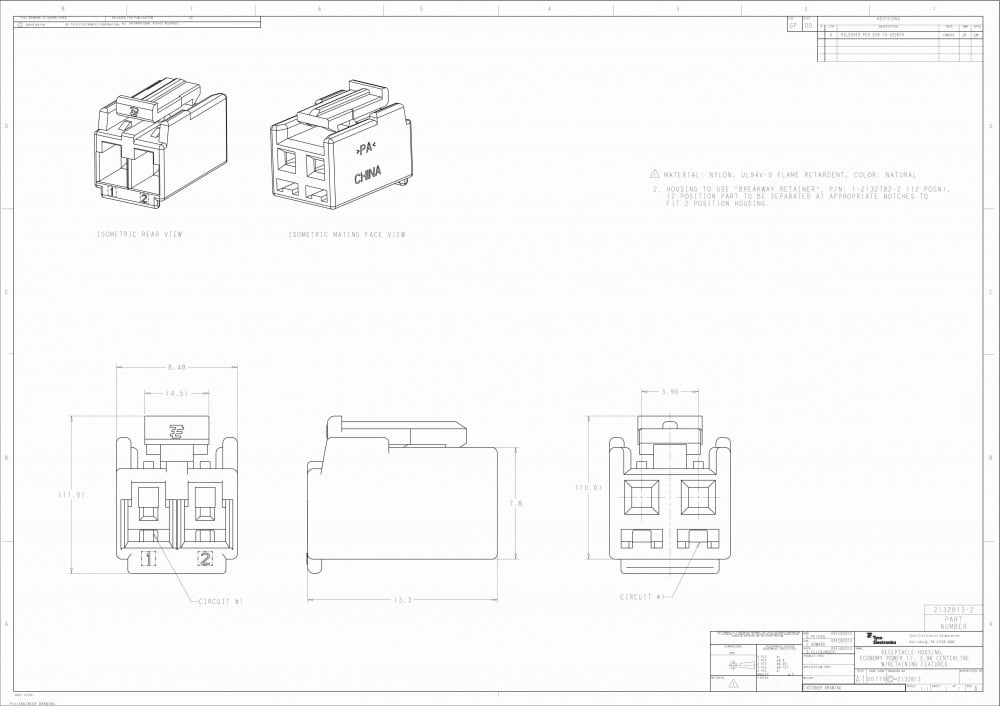 Technical document preview for TE Connectivity 2132813-2