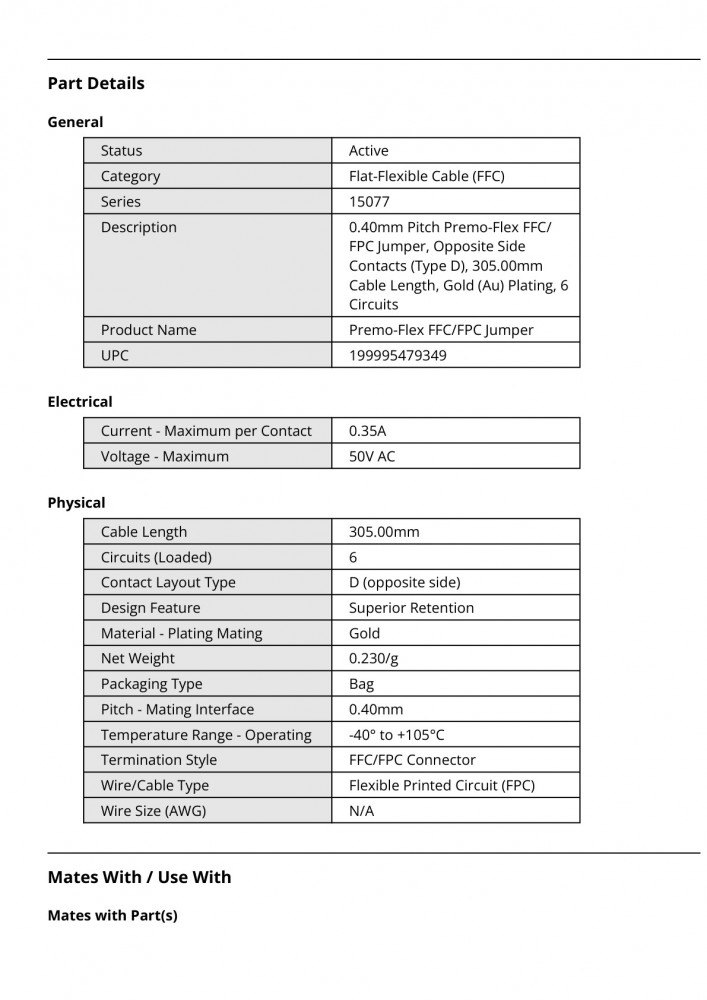 MOLEX 15077 product specification document page 2