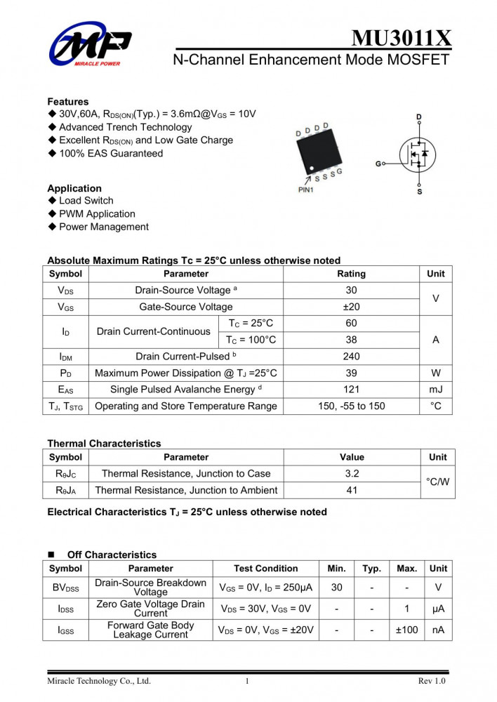 MU3011X datasheet page 1