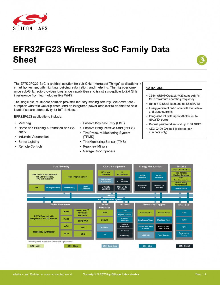 EFR32FG23 datasheet page 1