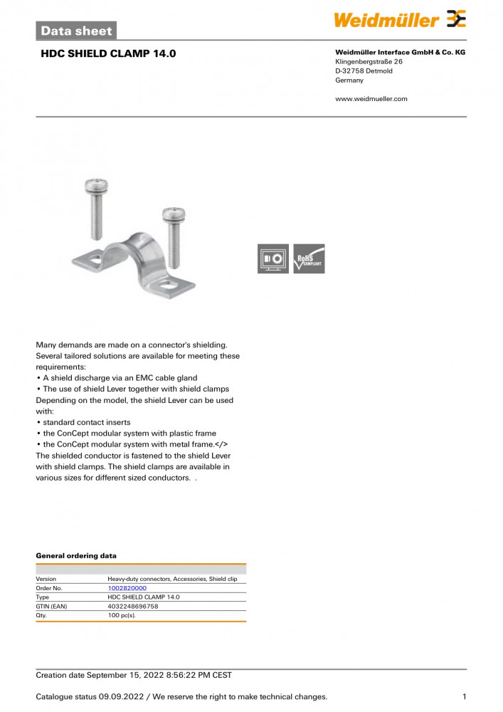 WEIDMULLER product documentation page 1