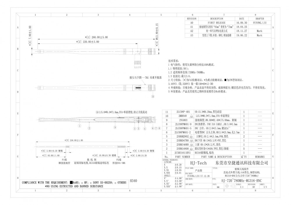 HJ-720~780MHz-RG316-BNC product drawing