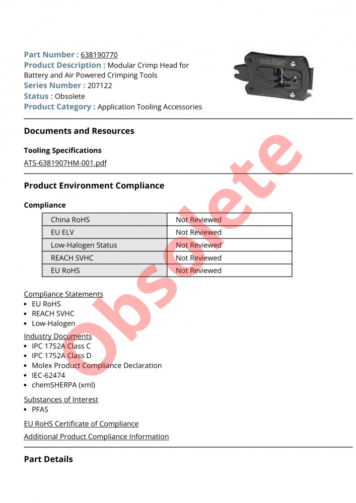 Document page 1 for Molex 638190770