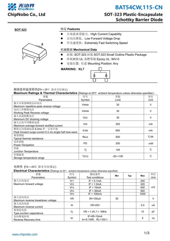 BAT54CW,115-CN datasheet page 1