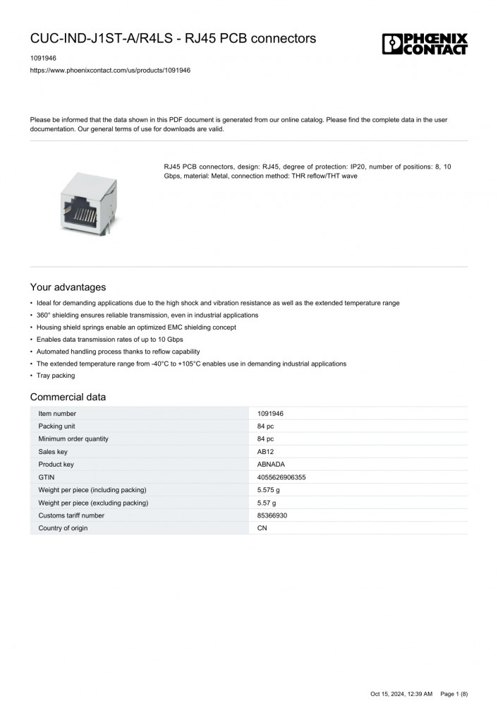 Phoenix Contact 1091946 product document page 1