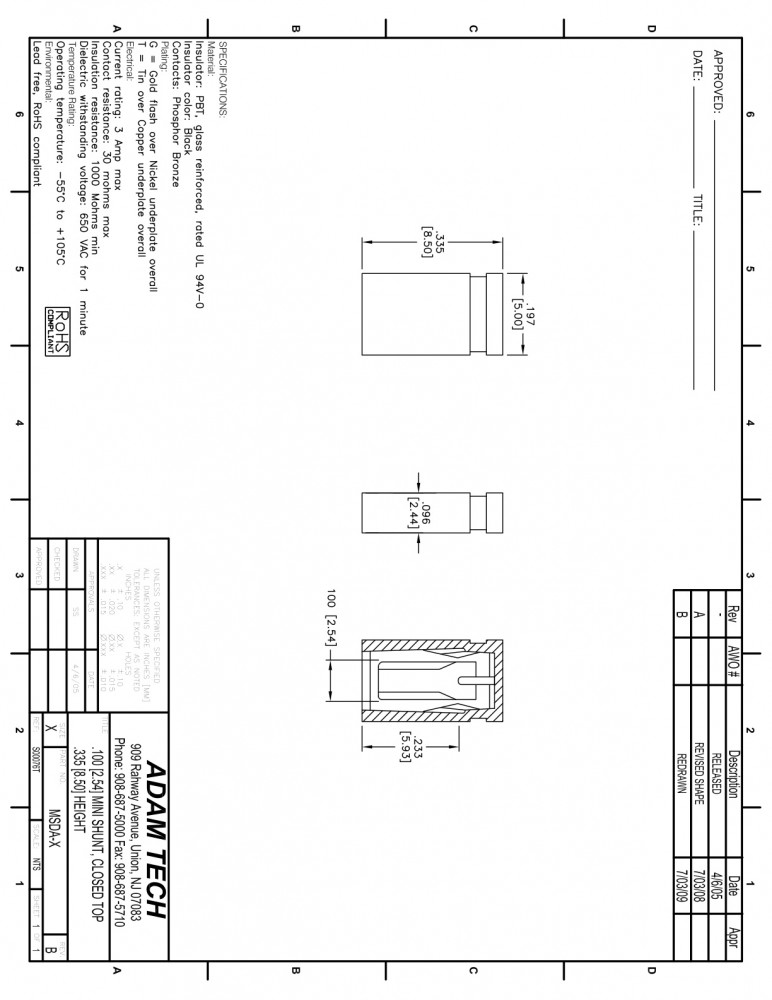 ADAM TECH MSDA-T mini shunt technical drawing and specifications