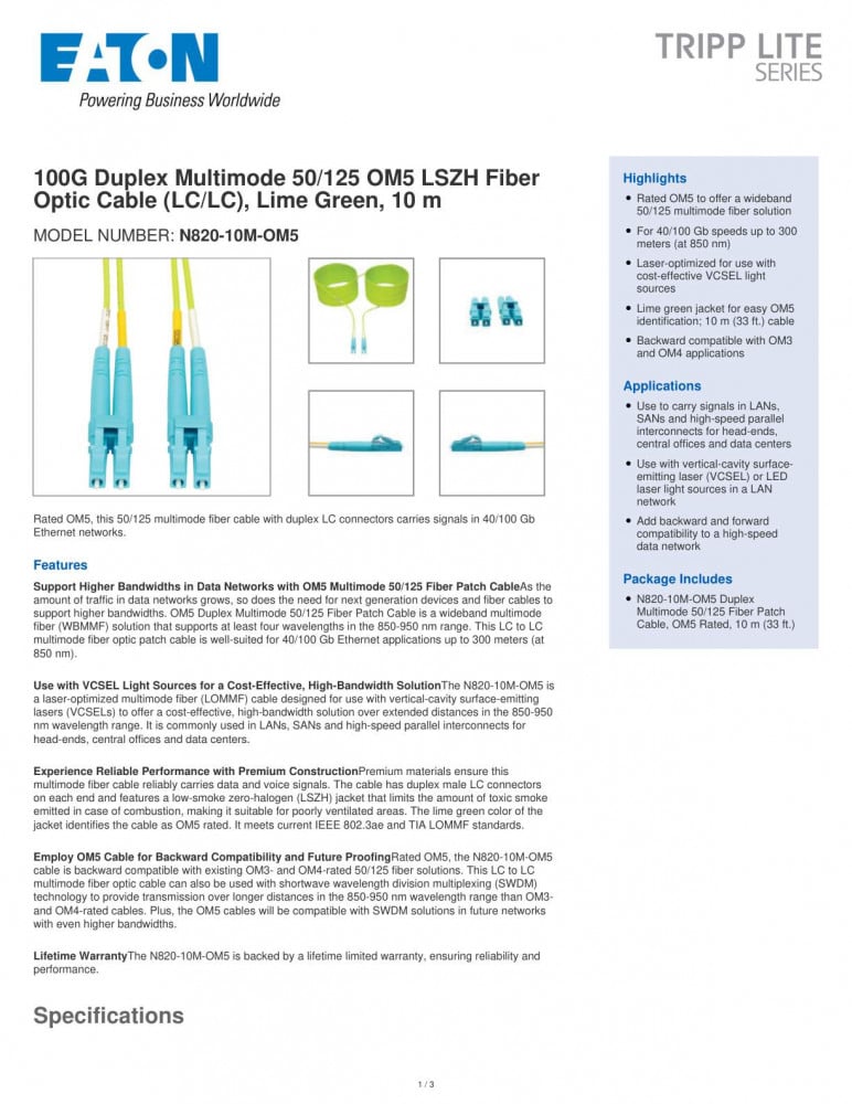 N820-10M-OM5 technical document page 1