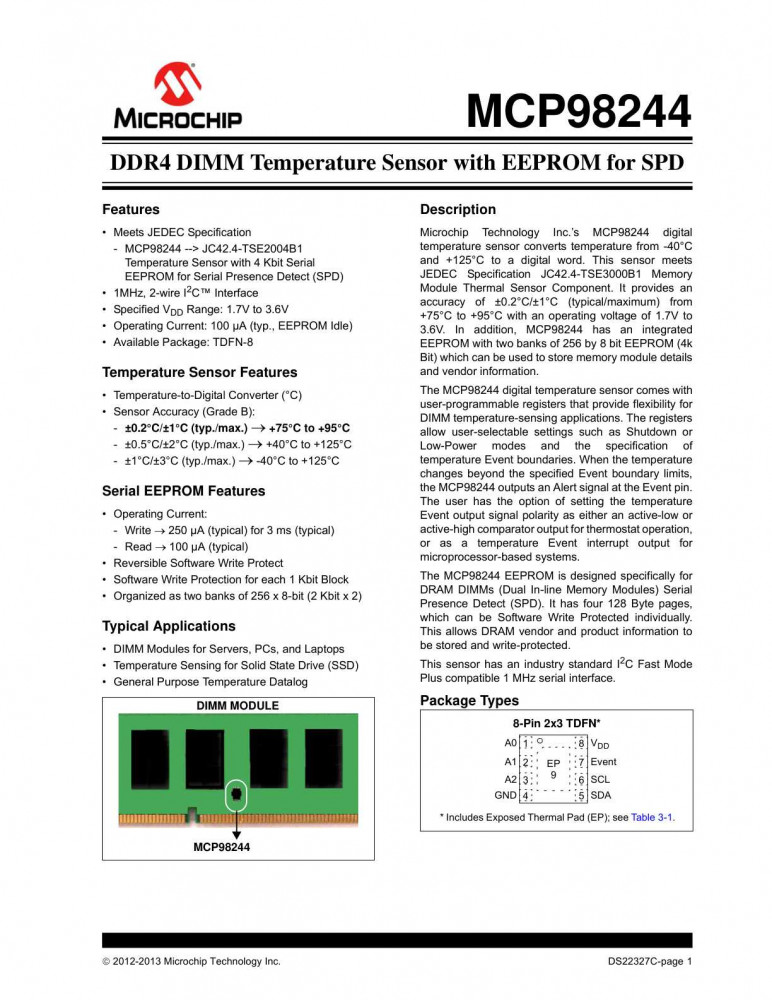 MCP98244 technical document page 1