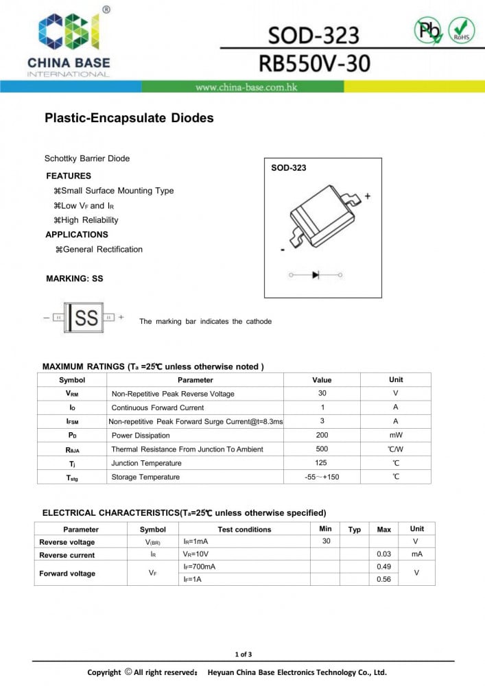RB550V-30 datasheet page 1