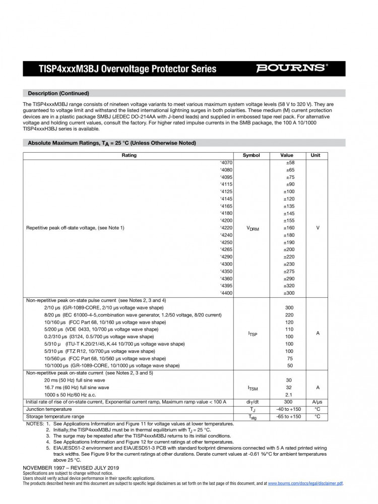 TISP4300M3BJR-S datasheet page 2